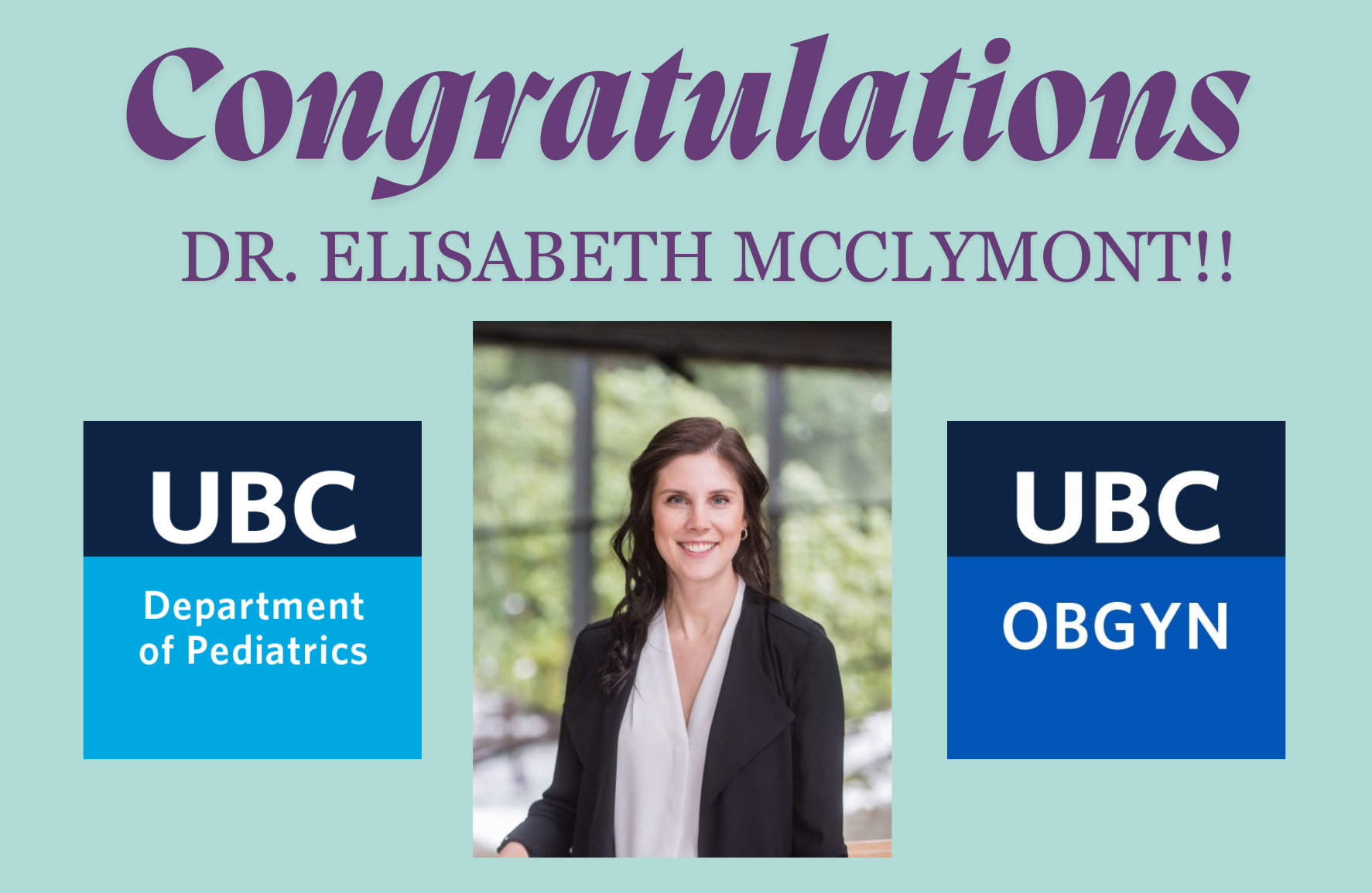 Congratulations to Dr. Elisabeth McClymont on her Assistant ...
